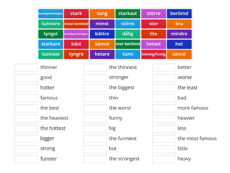 Adjektiv - Adjectives (basic) - Une las parejas