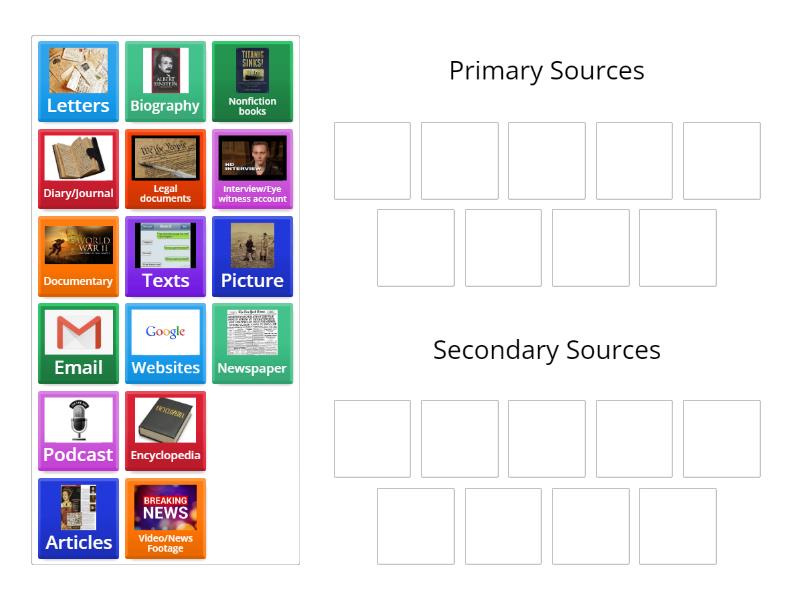 Primary and Secondary Sources - Group sort