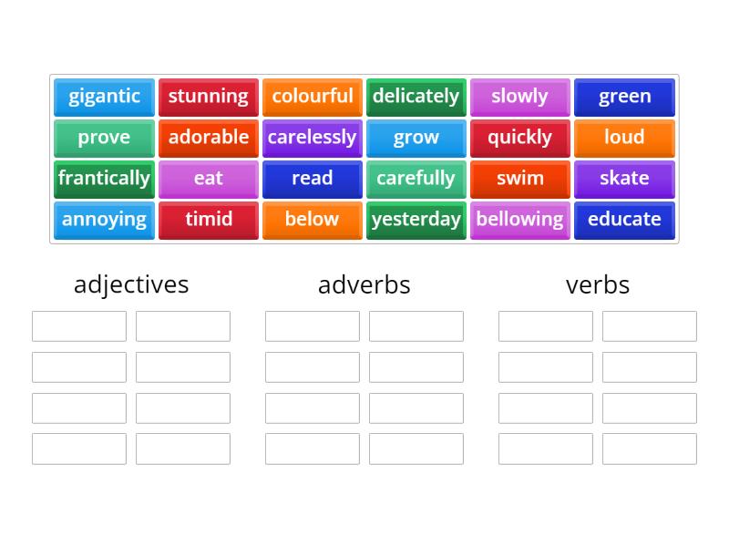 SB1 adjective, verb and adverb sort - Classificação em grupos