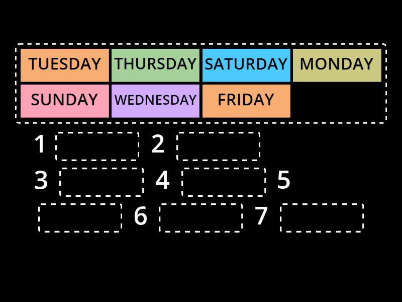 ORDER THE DAYS OF THE WEEK - Complete the sentence