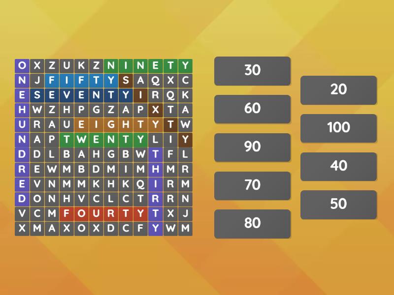 Numbers 20-100 - Wordsearch