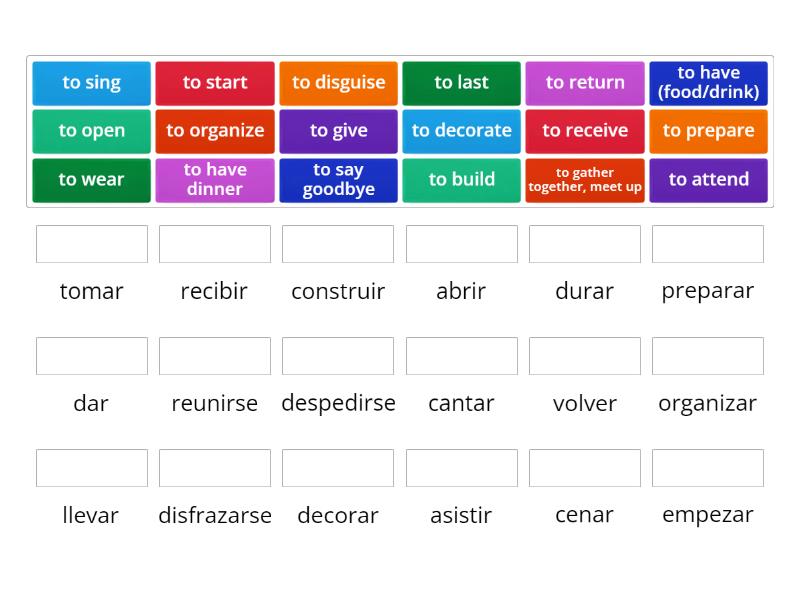 Verbos esenciales - LAS FIESTAS - Match up