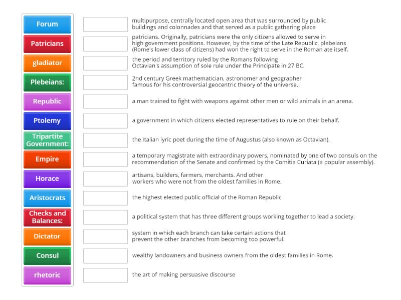 The Roman Republic vocabulary - Match up