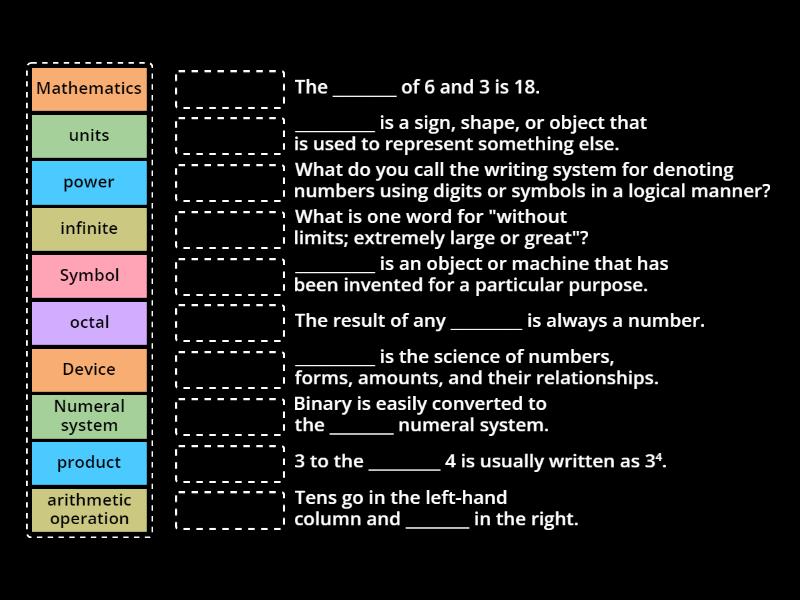 Unit 2 Number systems - Match up