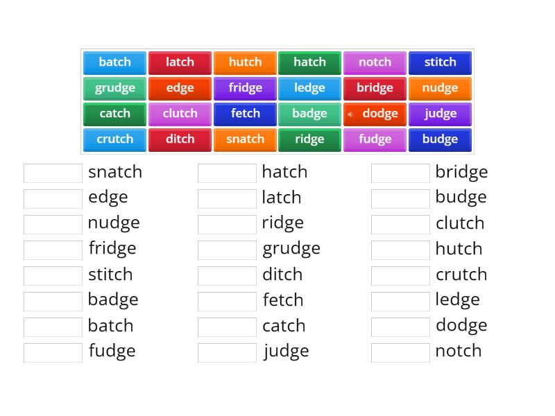tch and dge Word Pattern - Match up