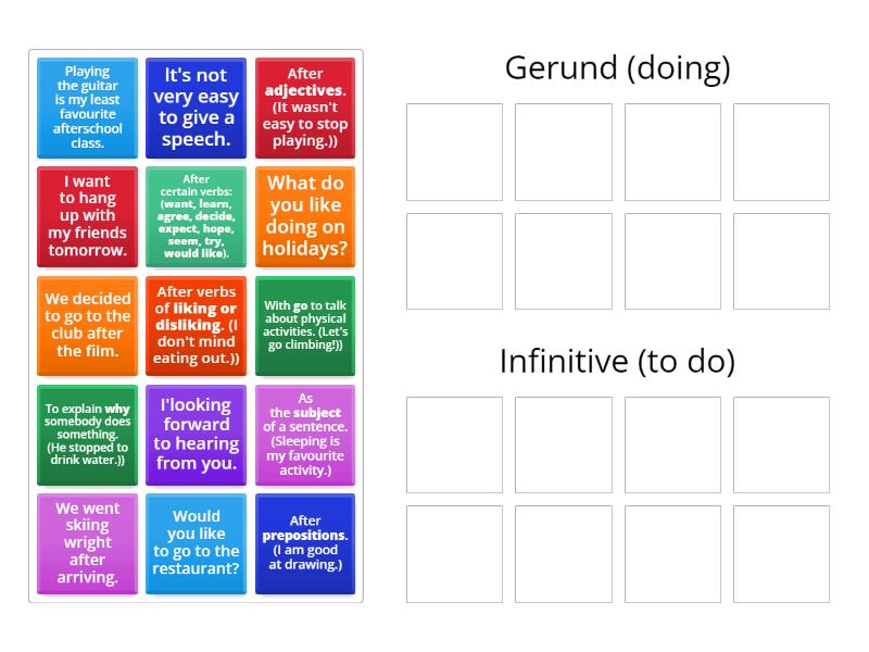 Gerund - infinitive rules Gateway B1 - Group sort
