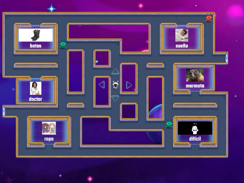 Busca palabras con diptongos: ue, ua - Persecución en el laberinto
