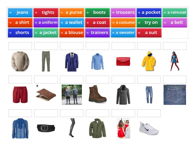 KET - vocabulary - CLOTHES - matching definition - Match up