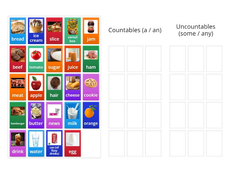 Countable and Uncountable nouns - Group sort