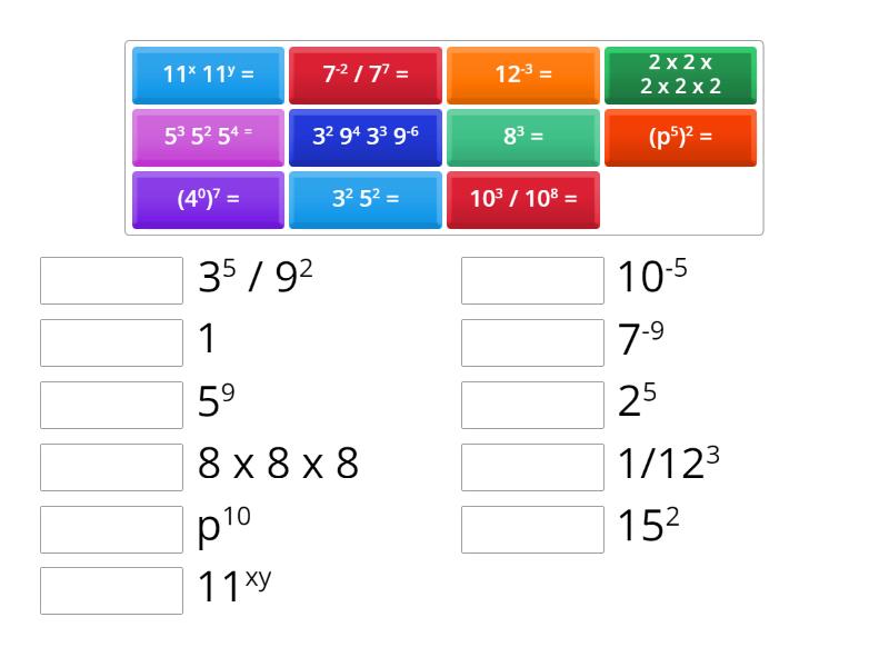 Exponents Laws - Match up