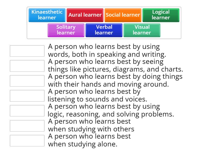 Learner types (9B Unit 1) - Match up
