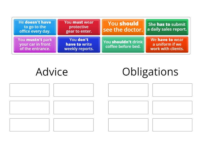 Modals of obligation and advice - Group sort