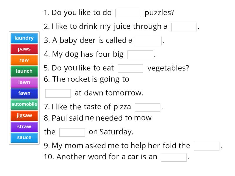au & aw Cloze Sentences - Missing word