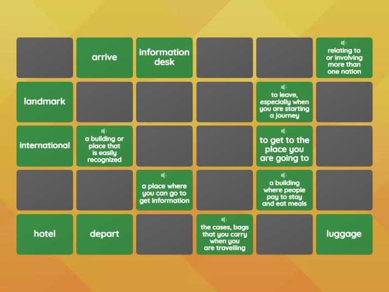 Review - Travel Vocabulary - Matching pairs