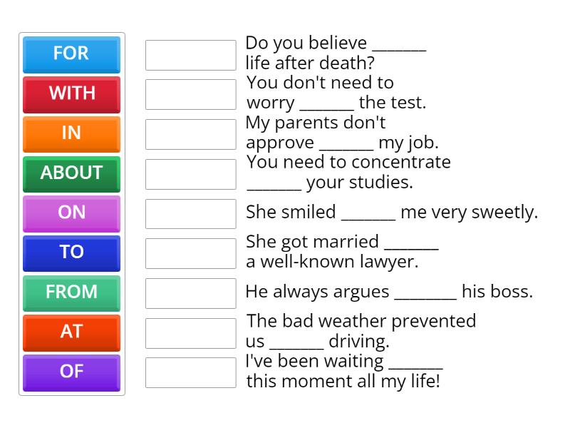 Verbs plus prepositions 2 - Match up