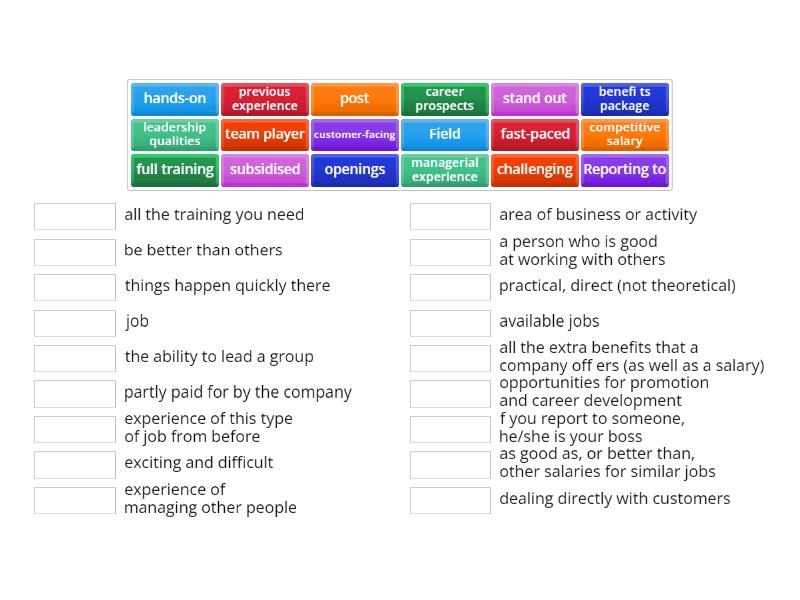 APPLYING FOR A JOB VOCABULARY - Match up