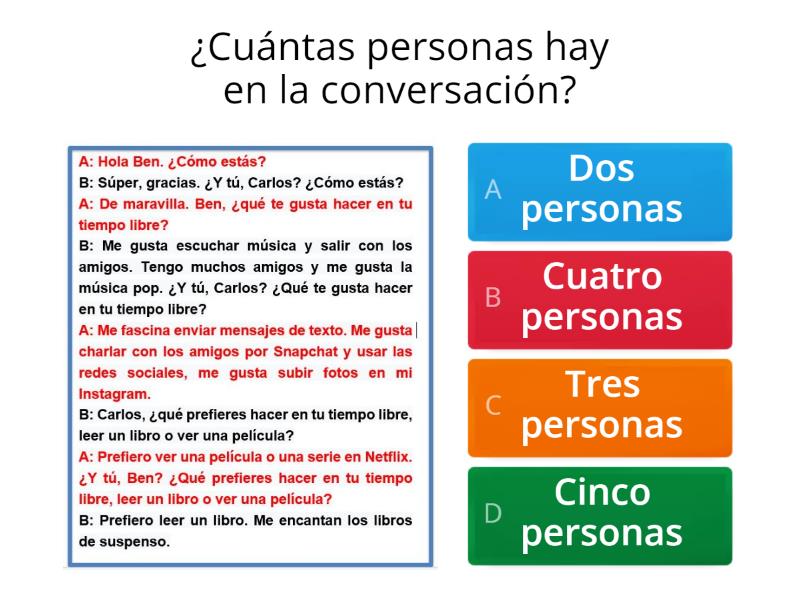 Spanish 2. Reading Comprehension. Free time activities. - Quiz
