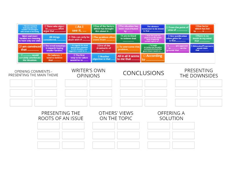 RECOGNISING AND SORTING PHRASES FOR ESSAYS - Group sort