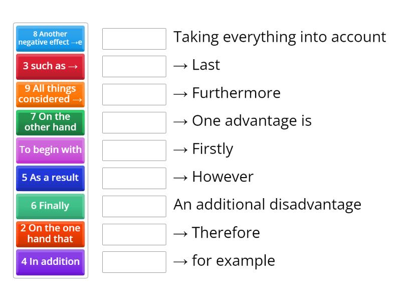 Match the linking words - Match up