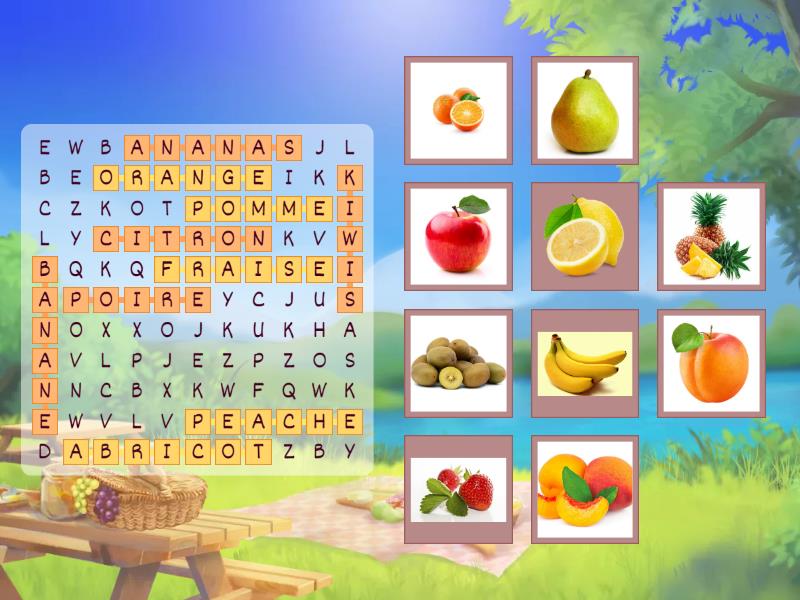 Les fruits - Wordsearch