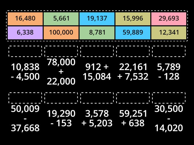 Addition up to 100,000 - Match up