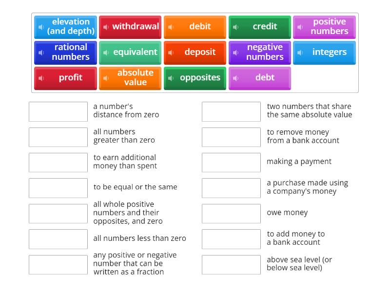 Rational Numbers: Vocabulary Match - Match up
