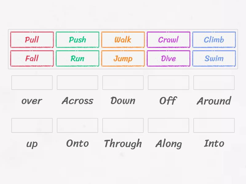 Match the verb action with the prepositions - Match up