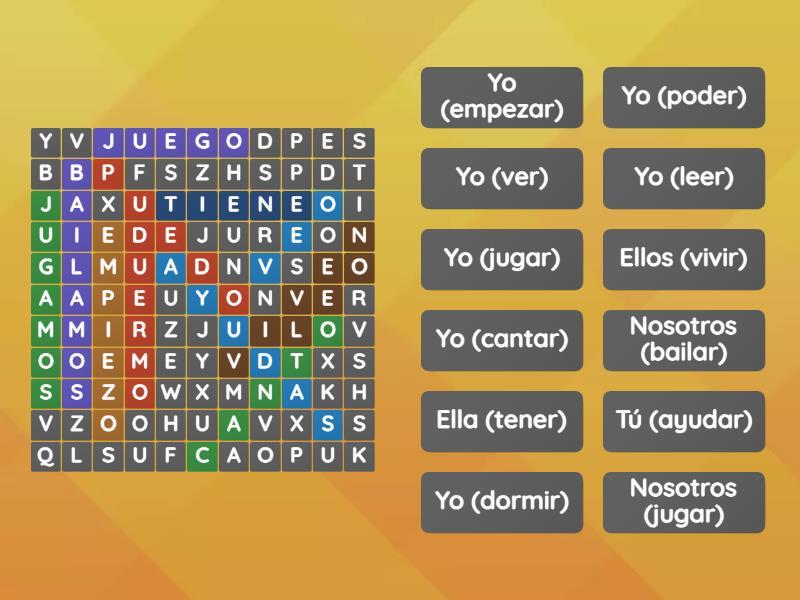 Verbos en Presente () - Sopa de letras