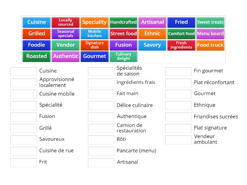 3e1 - Food trucks - Vocabulary list n°1 - Match up
