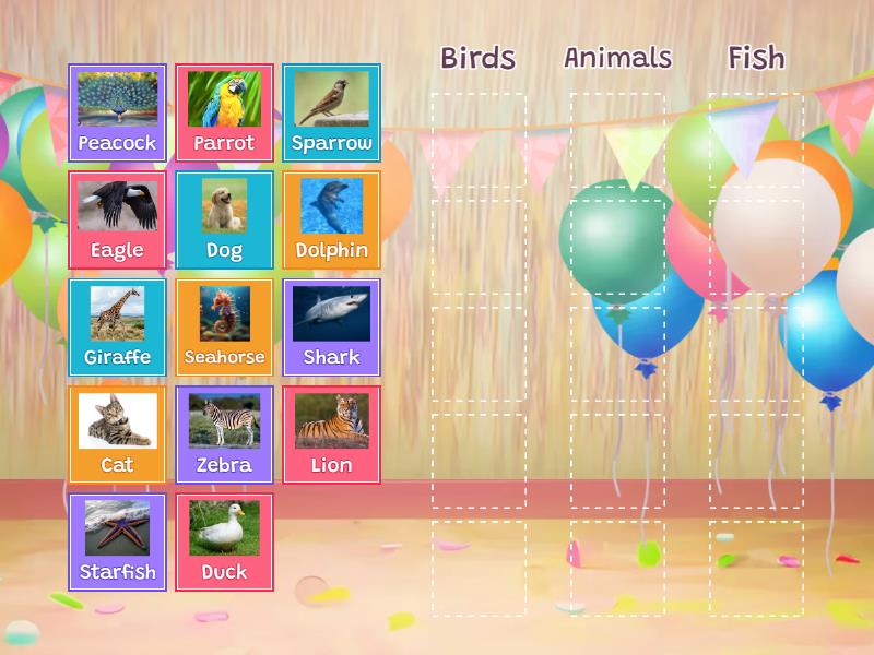 Sorting (Animals, Birds, Fish) - Group sort