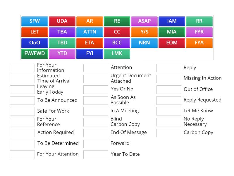 Most Common Email Acronyms - Match up