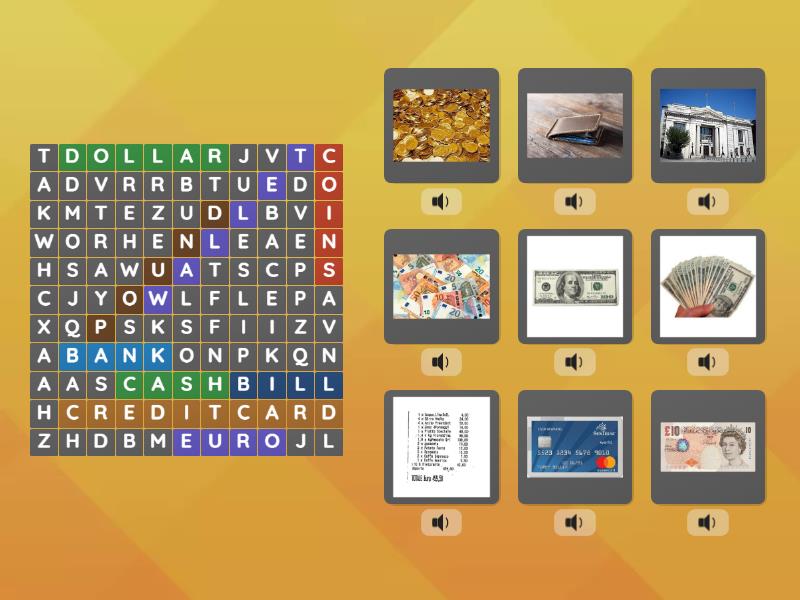 Money vocabulary - Wordsearch