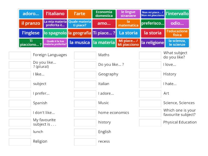 Le materie scolastiche - Match up