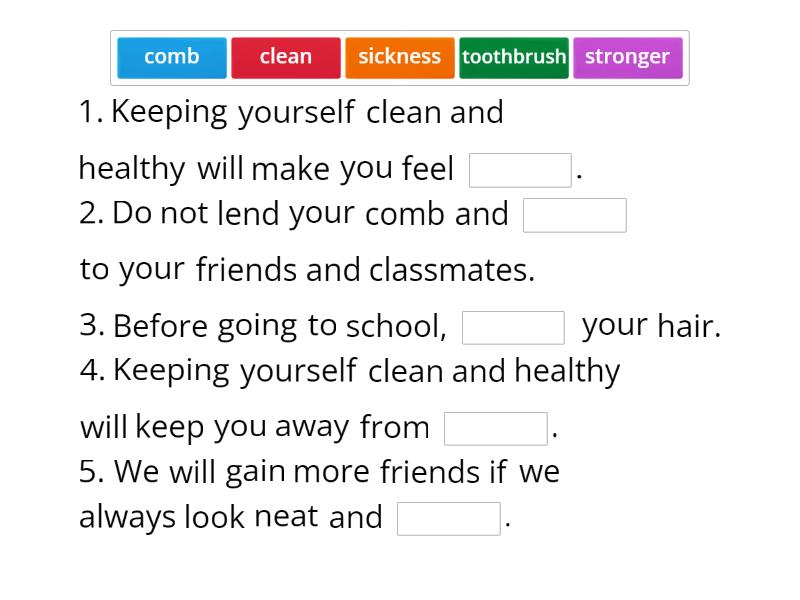 Importance of Cleanliness and Personal Hygiene - Complete the sentence