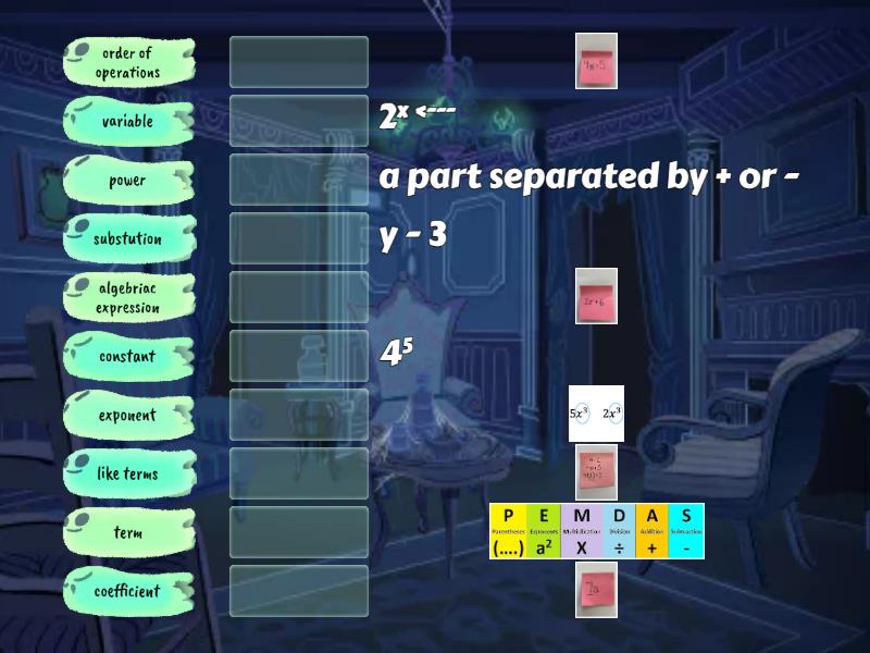 Evaluate Algebraic Expressions Vocabulary Matching!! - Match up