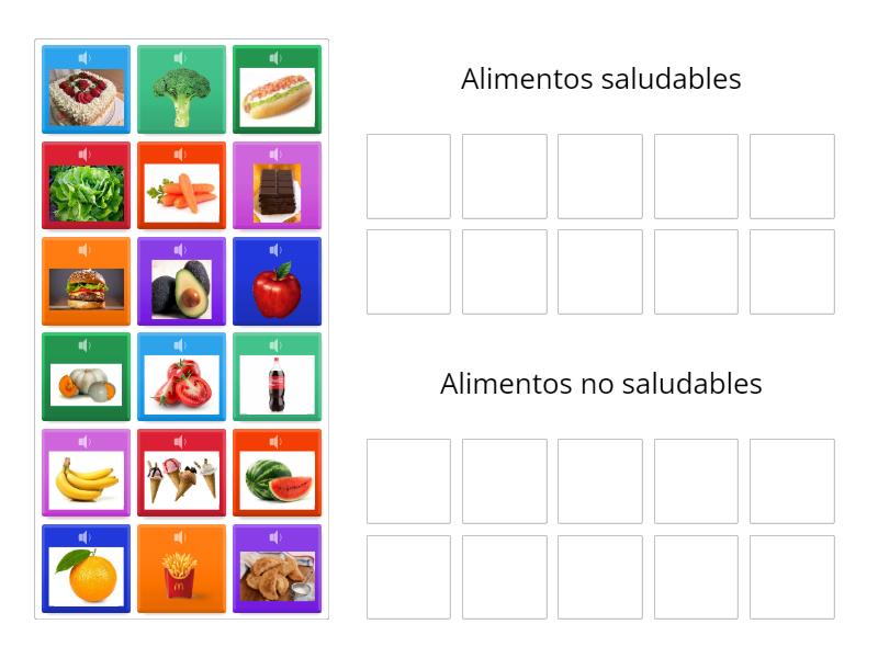 selecciona alimentos saludables y no saludables. - Group sort