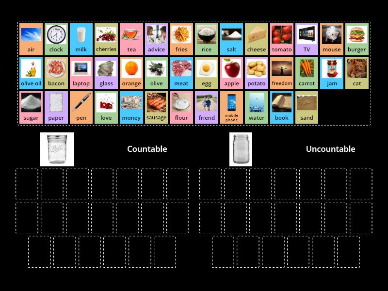 Countable and uncountable nouns - Group sort