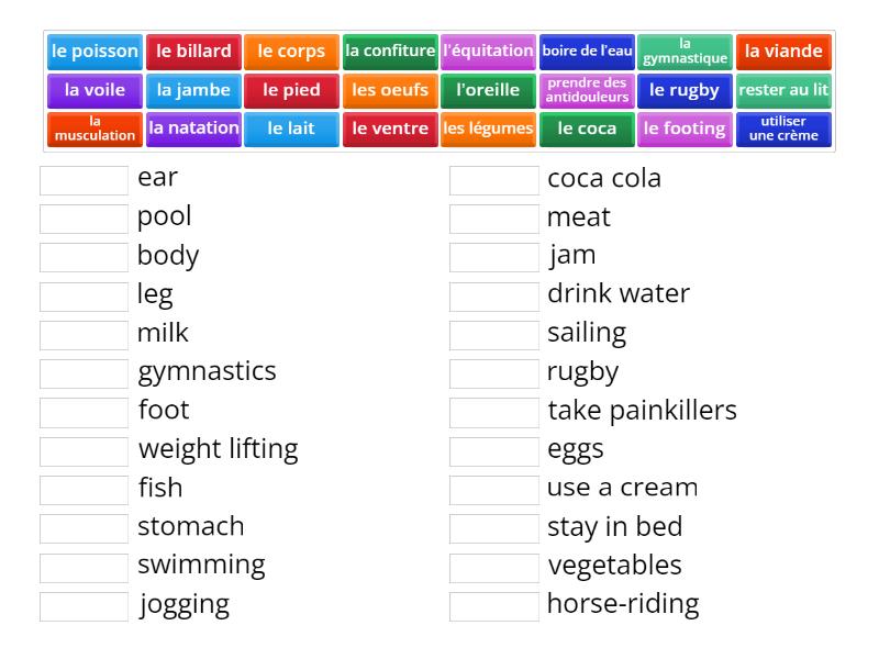 Year 9 End of Year Revision - Vocabulary - Match up