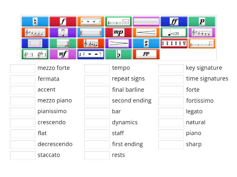 Music Symbols and Terms Match - Match up