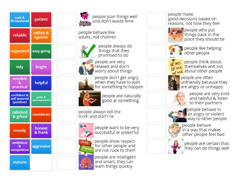 Personality Traits & character adjectives B1: match - Match up