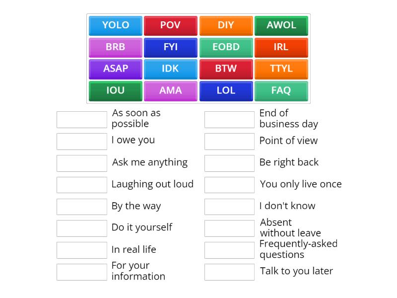 Common Acronyms when writing - Match up