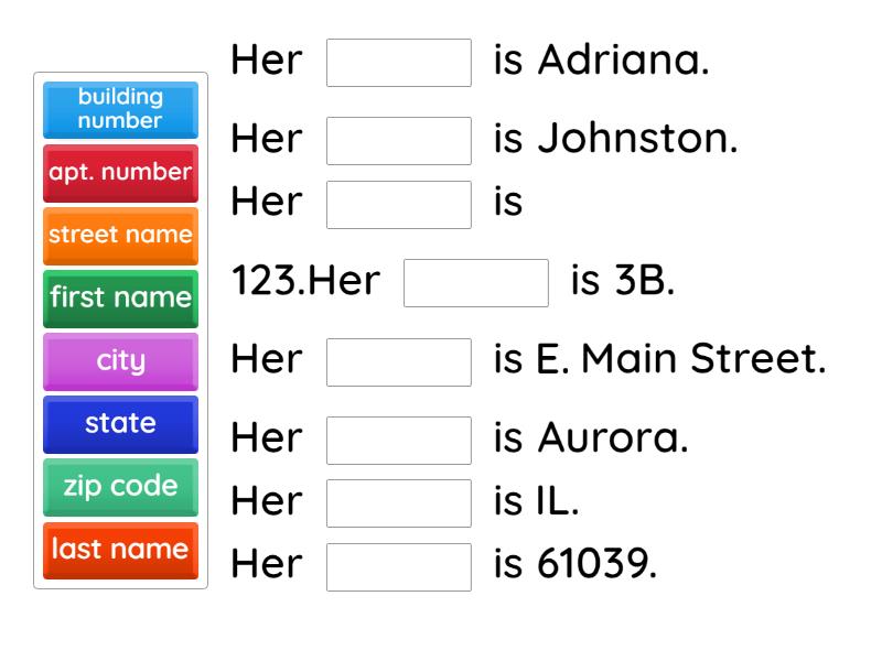 Parts of address - Complete the sentence