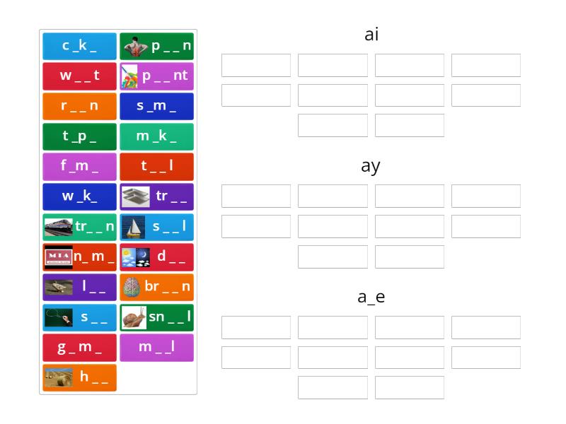 phonics ai ay a_e - Group sort