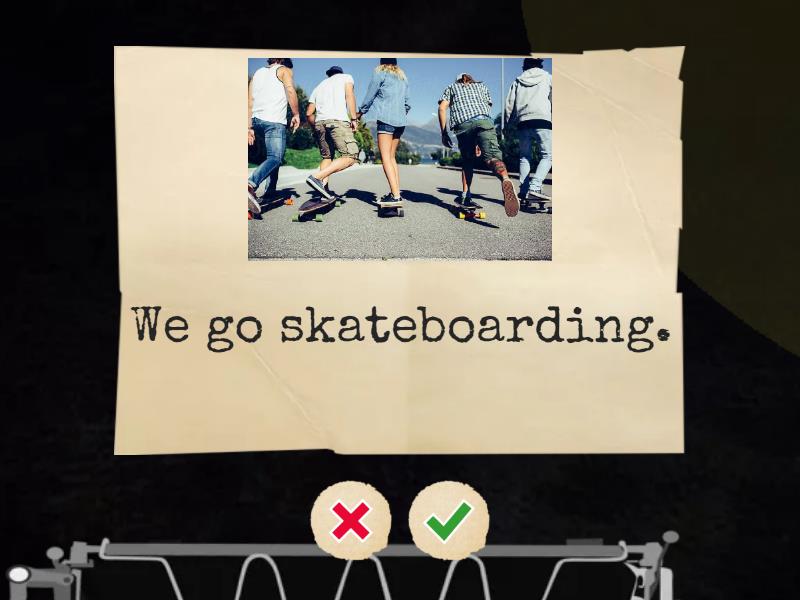 I go skateboarding. - Flash cards