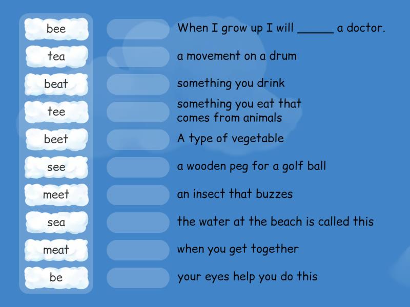 ee and ea homophones - Match up