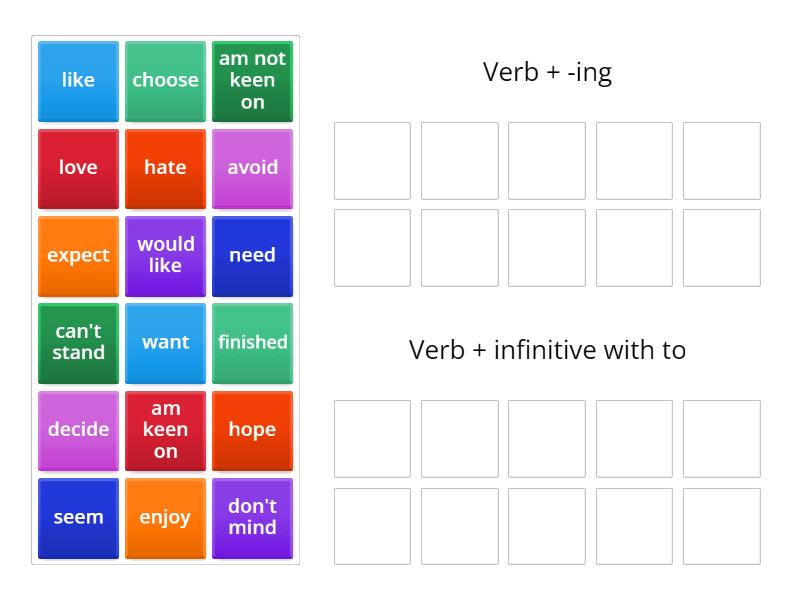 Gerund and indinitive. Speakout. Pre-intermediate. - Group sort