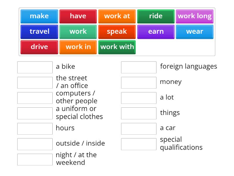 EF elem voc 3b work collocations - Match up