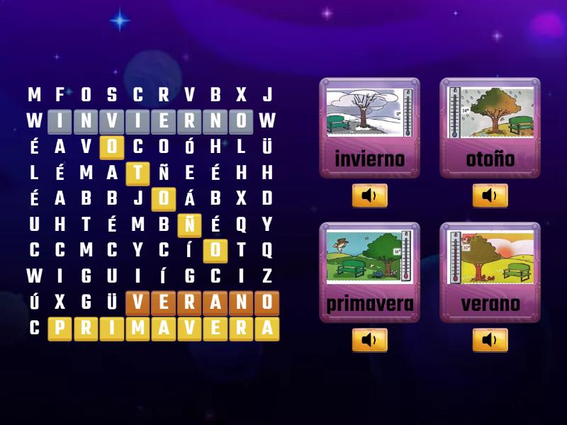 Las estaciones del año - Sopa de letras