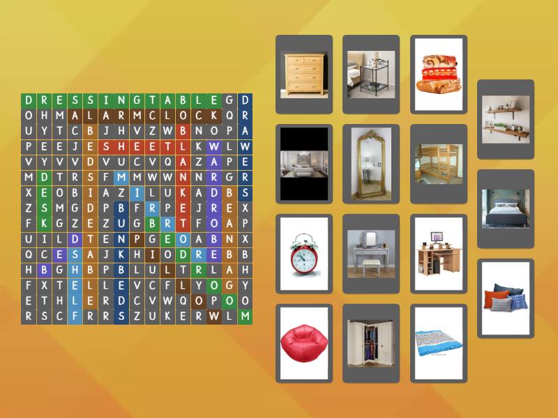 In The bedroom - Wordsearch