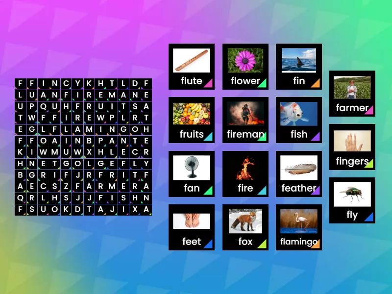 Letter f - word search - MEIE - Wordsearch
